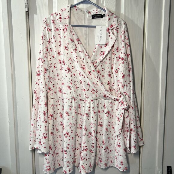 Pants & Jumpsuits | In The Style X Perrie Sian White Floral Wrap ...